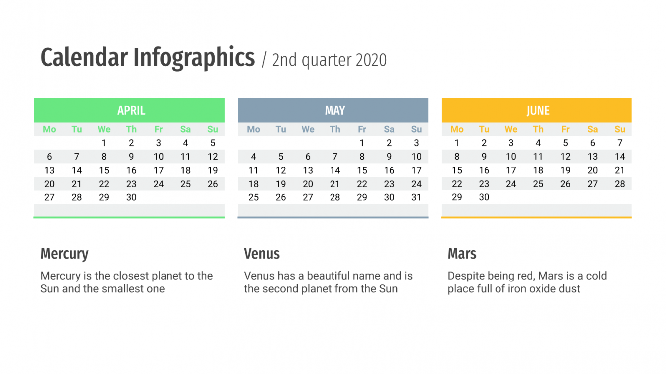 Free Calendar infographics for Google Slides and PowerPoint