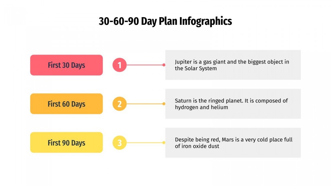 30-60-90 Day Plan Infographics for Google Slides and PowerPoint