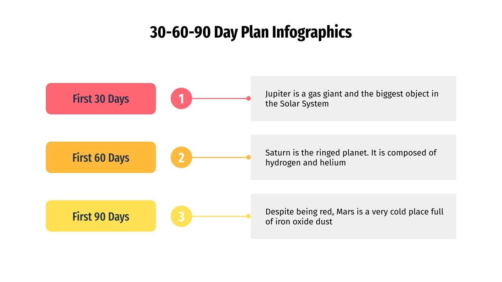 30-60-90 Day Plan Infographics for Google Slides and PowerPoint