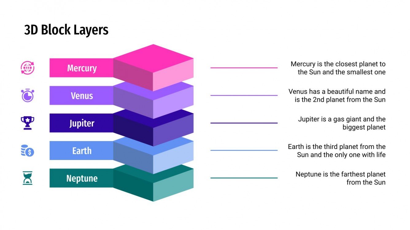 Free 3D Block Layers diagrams for Google Slides & PPT template