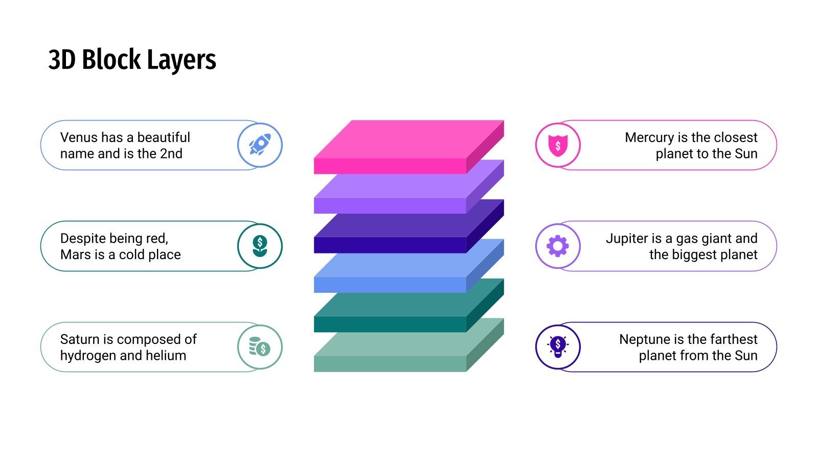 Free 3D Block Layers diagrams for Google Slides & PPT template