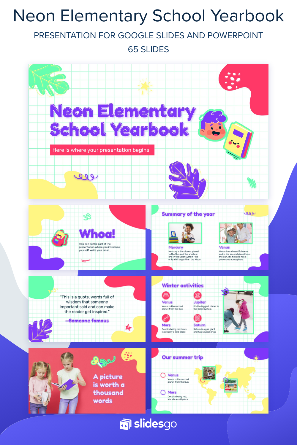 Neon Elementary School Yearbook | Google Slides & PPT