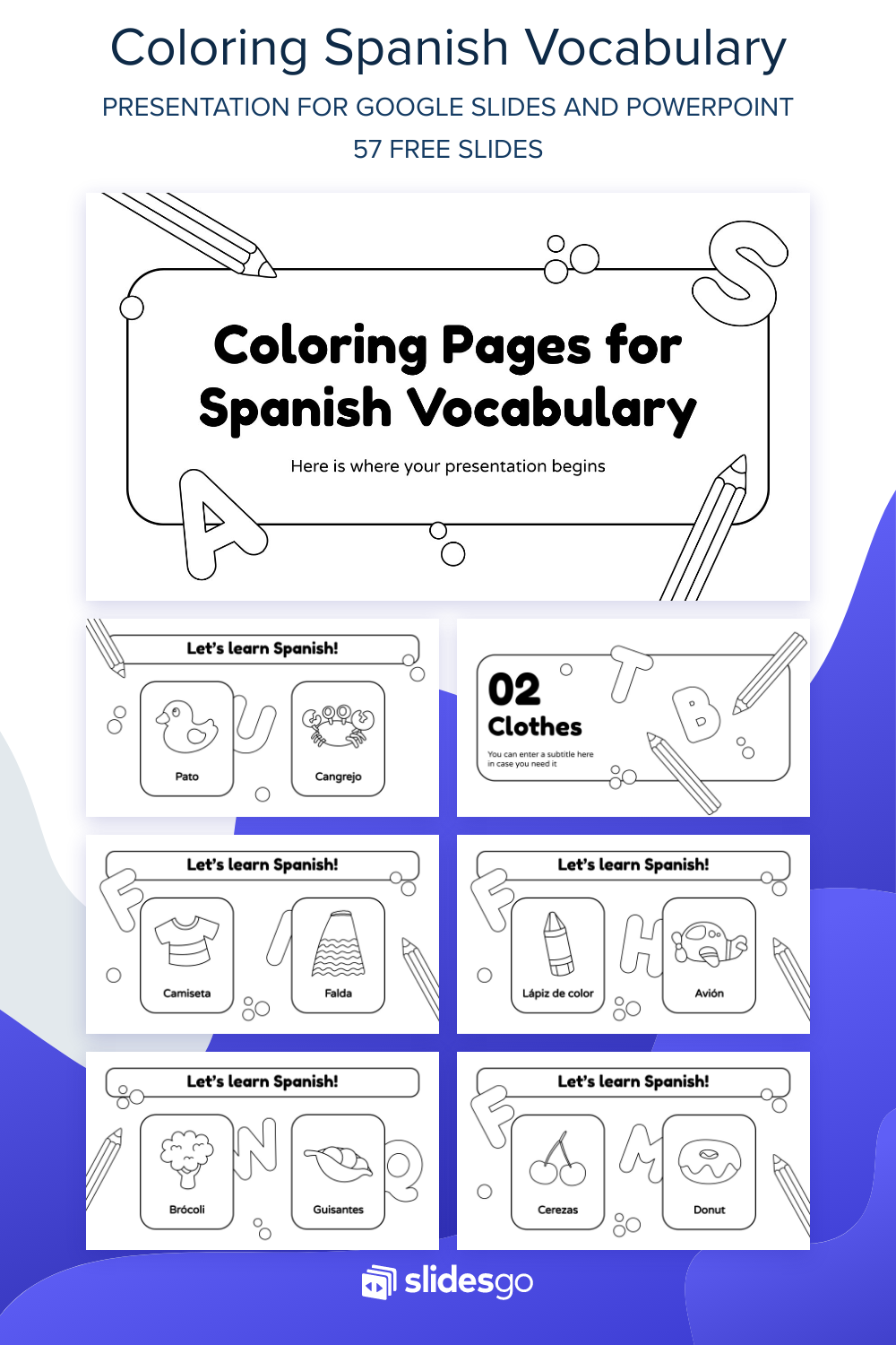 Coloring Pages for Spanish Vocabulary | Google Slides & PPT
