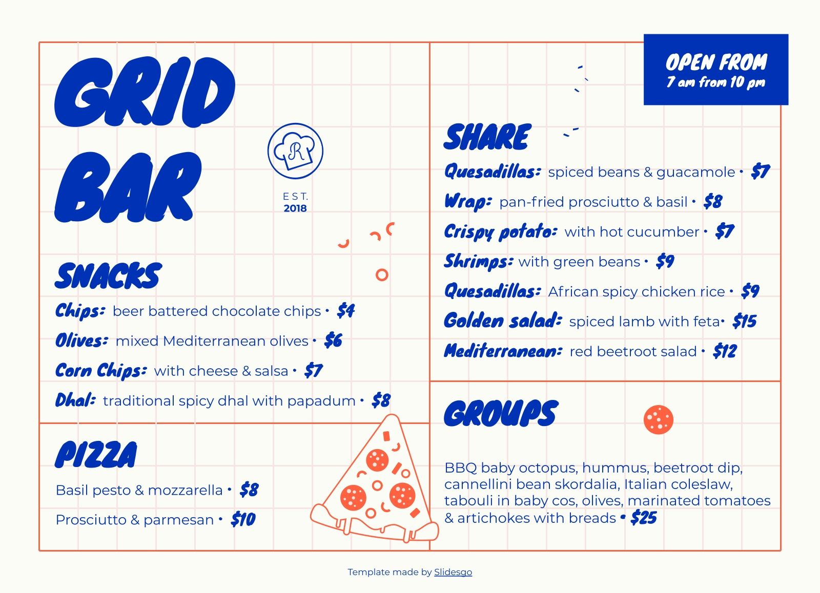 Grid Bar Menu Google Slides theme & PowerPoint template