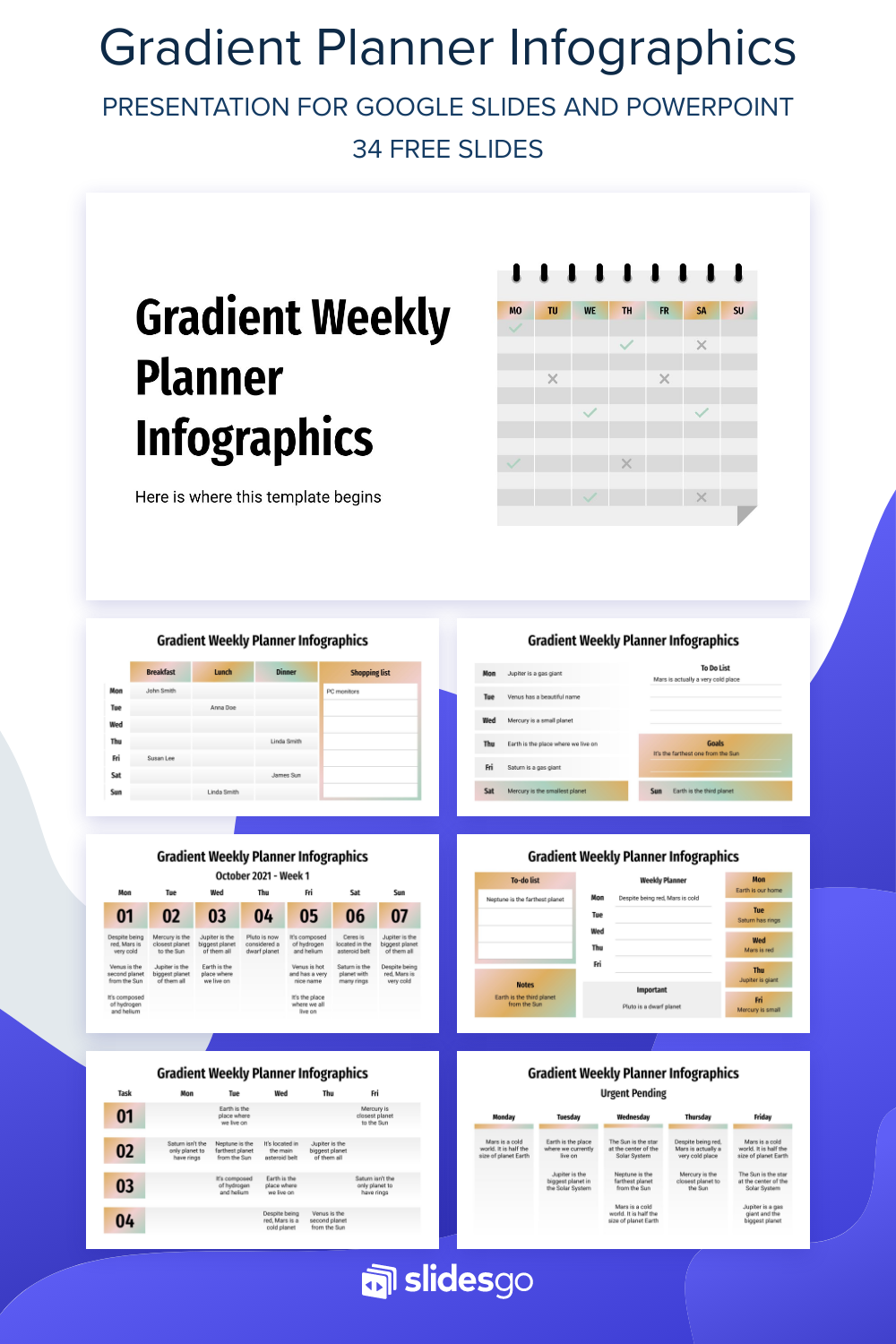 Gradient Weekly Planner Infographics | Google Slides & PPT