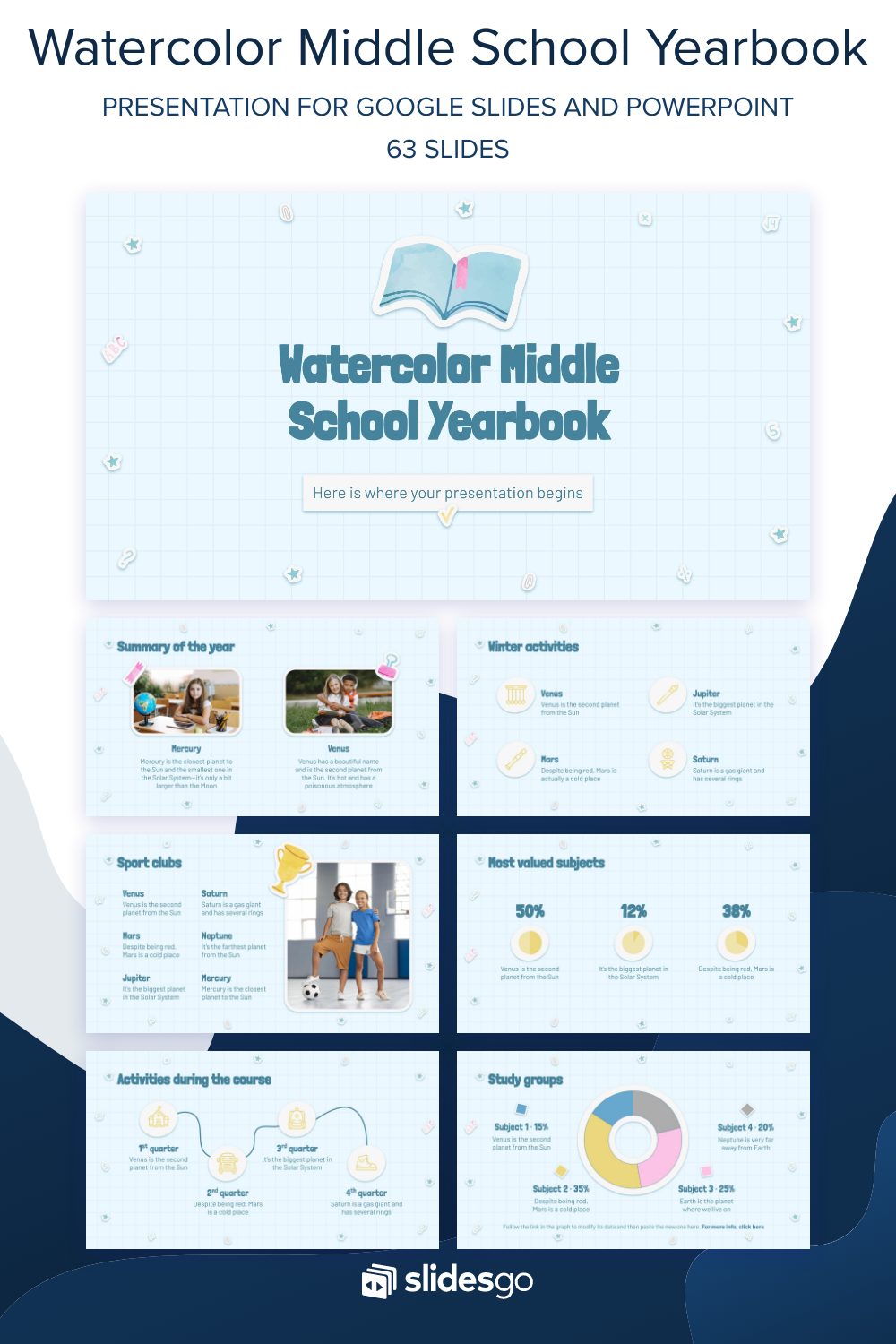 Watercolor Middle School Yearbook | Google Slides & PPT
