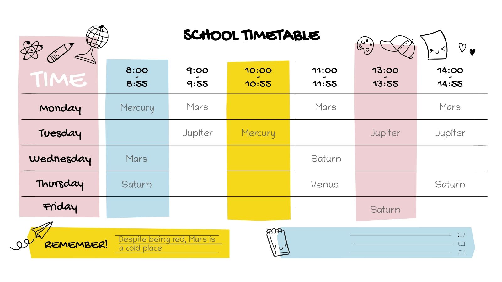 Kawaii Class Schedule Google Slides & PowerPoint template