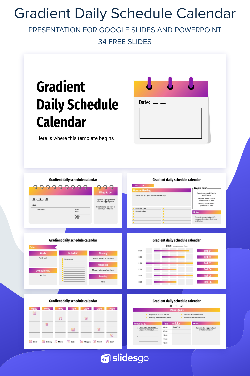Gradient Daily Schedule Calendar | Google Slides & PowerPoint