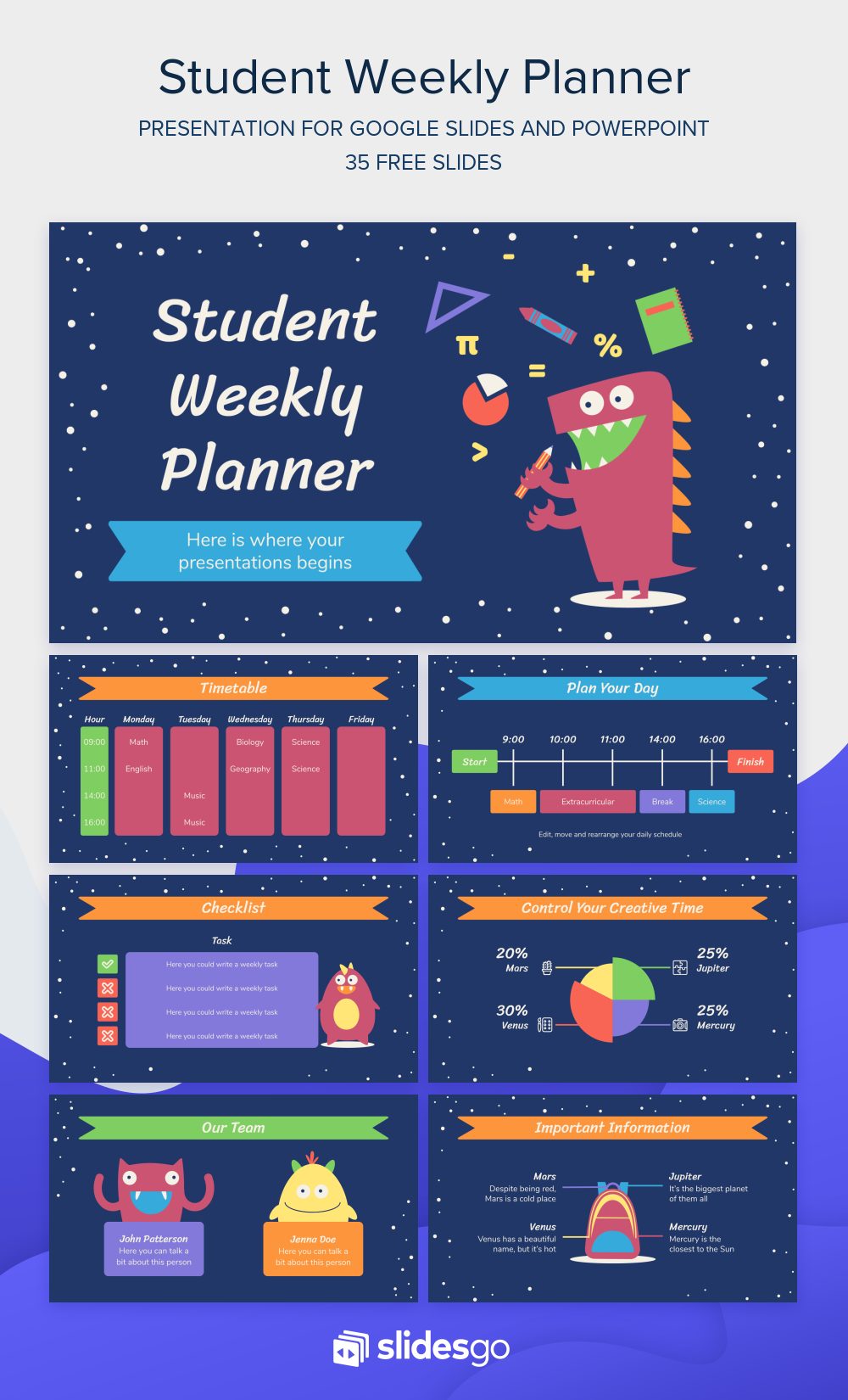 Student Weekly Planner Google Slides and PowerPoint template