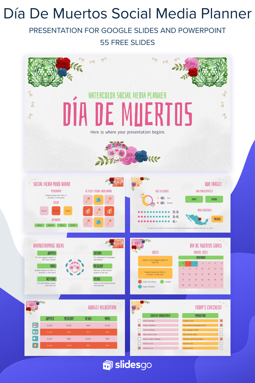 Día de Muertos Social Media Planner | Google Slides & PPT