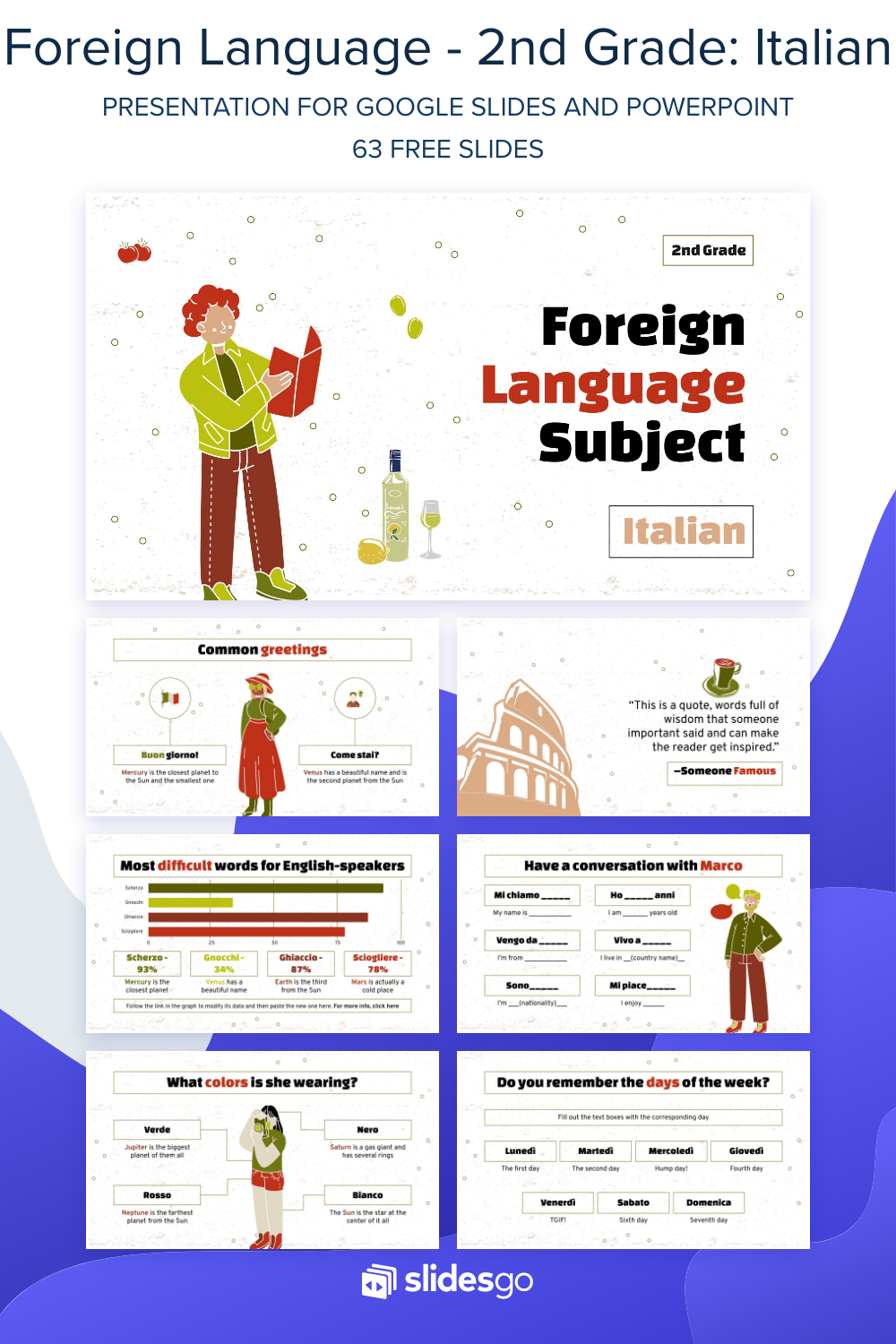 Foreign Language Subject for Elementary - 2nd Grade: Italian