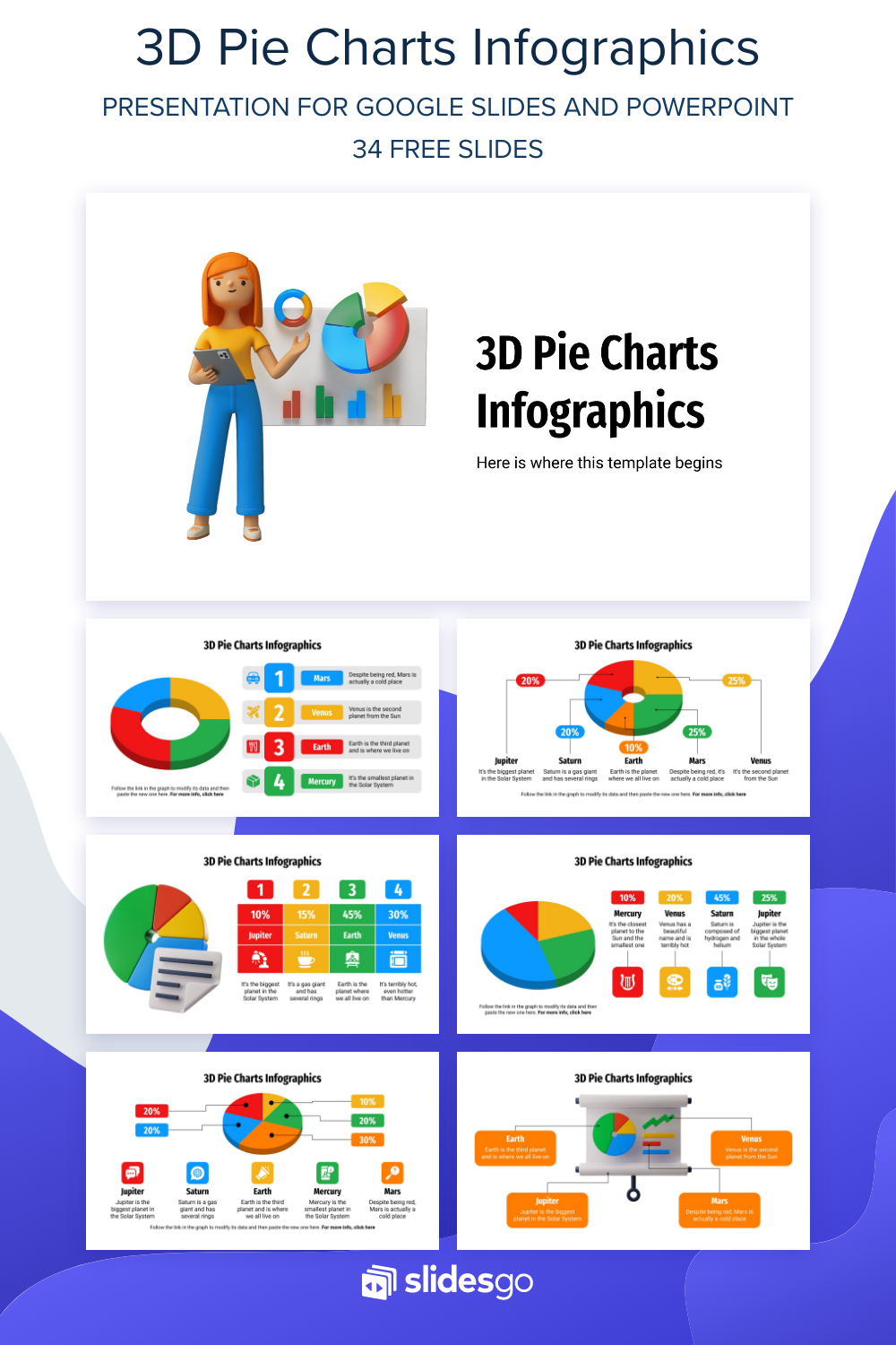 3D Pie Charts Infographics | Google Slides & PowerPoint