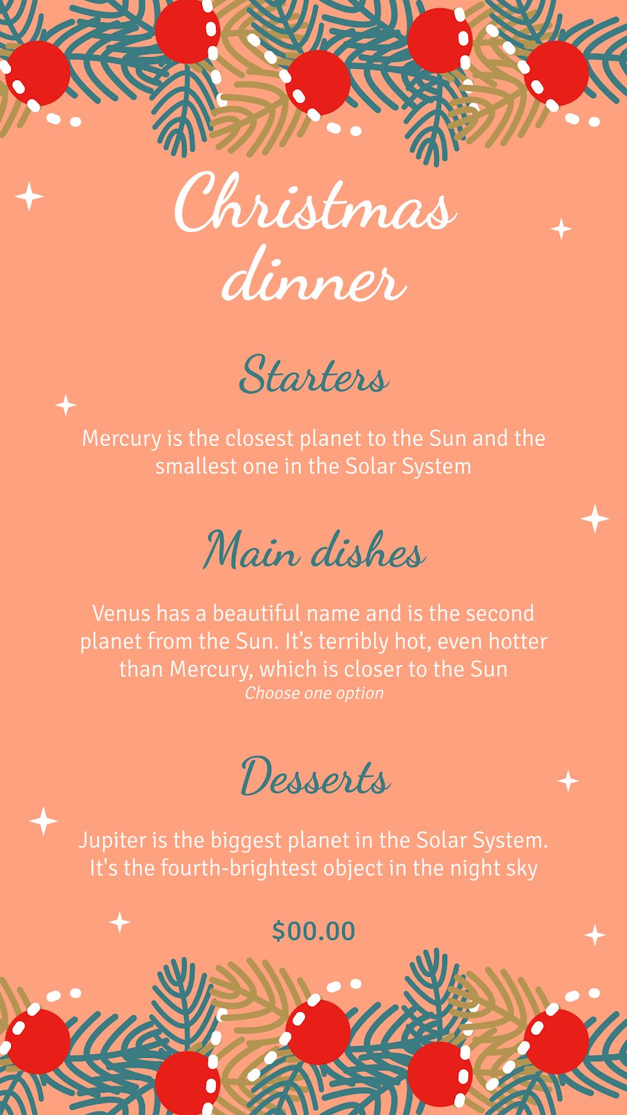 Restaurant Menus for Christmas Dinner IG Stories for MK