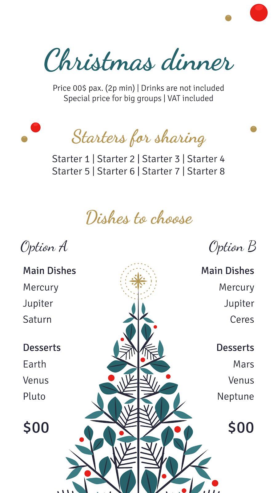 Restaurant Menus for Christmas Dinner IG Stories for MK
