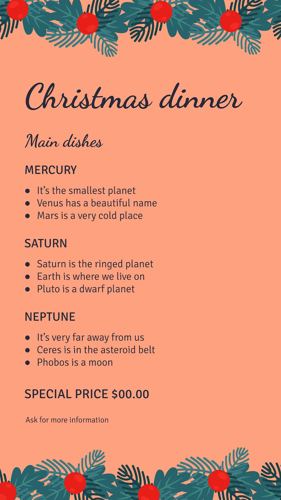 Restaurant Menus for Christmas Dinner IG Stories for MK