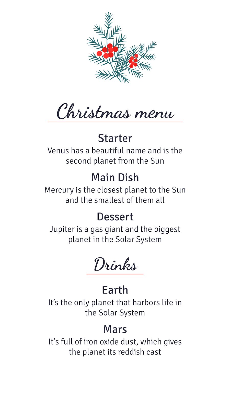 Restaurant Menus for Christmas Dinner IG Stories for MK