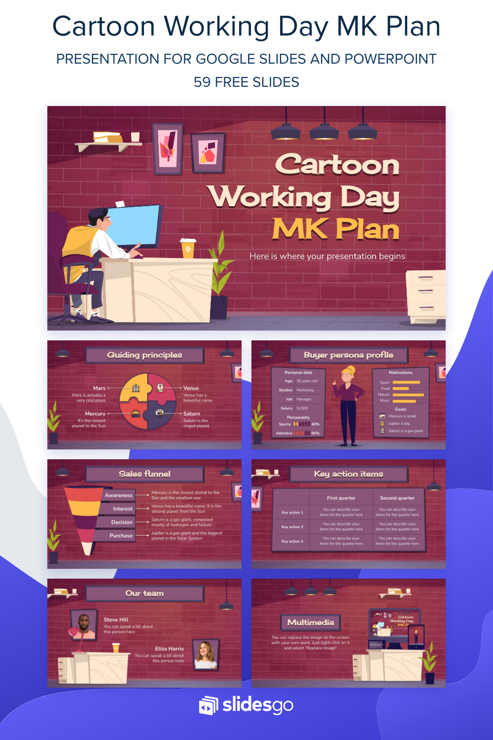 Cartoon Working Day MK Plan | Google Slides & PowerPoint