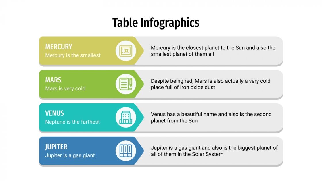 Infografías de tablas para Google Slides y PowerPoint