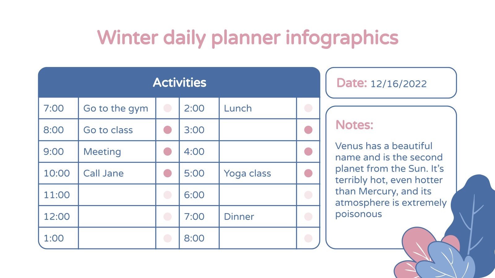 Winter Daily Planner Infographics | Google Slides & PowerPoint