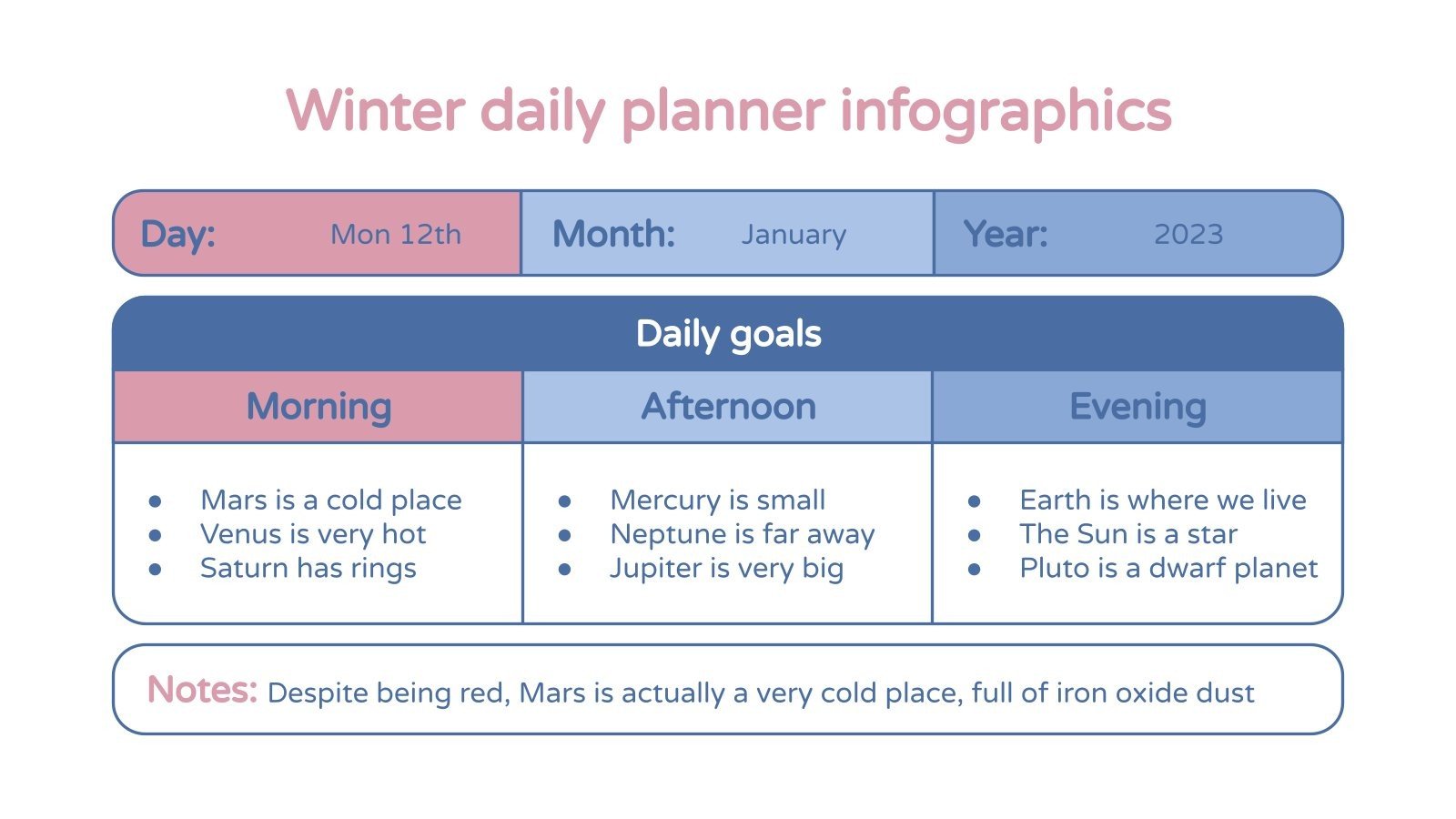 Winter Daily Planner Infographics | Google Slides & PowerPoint