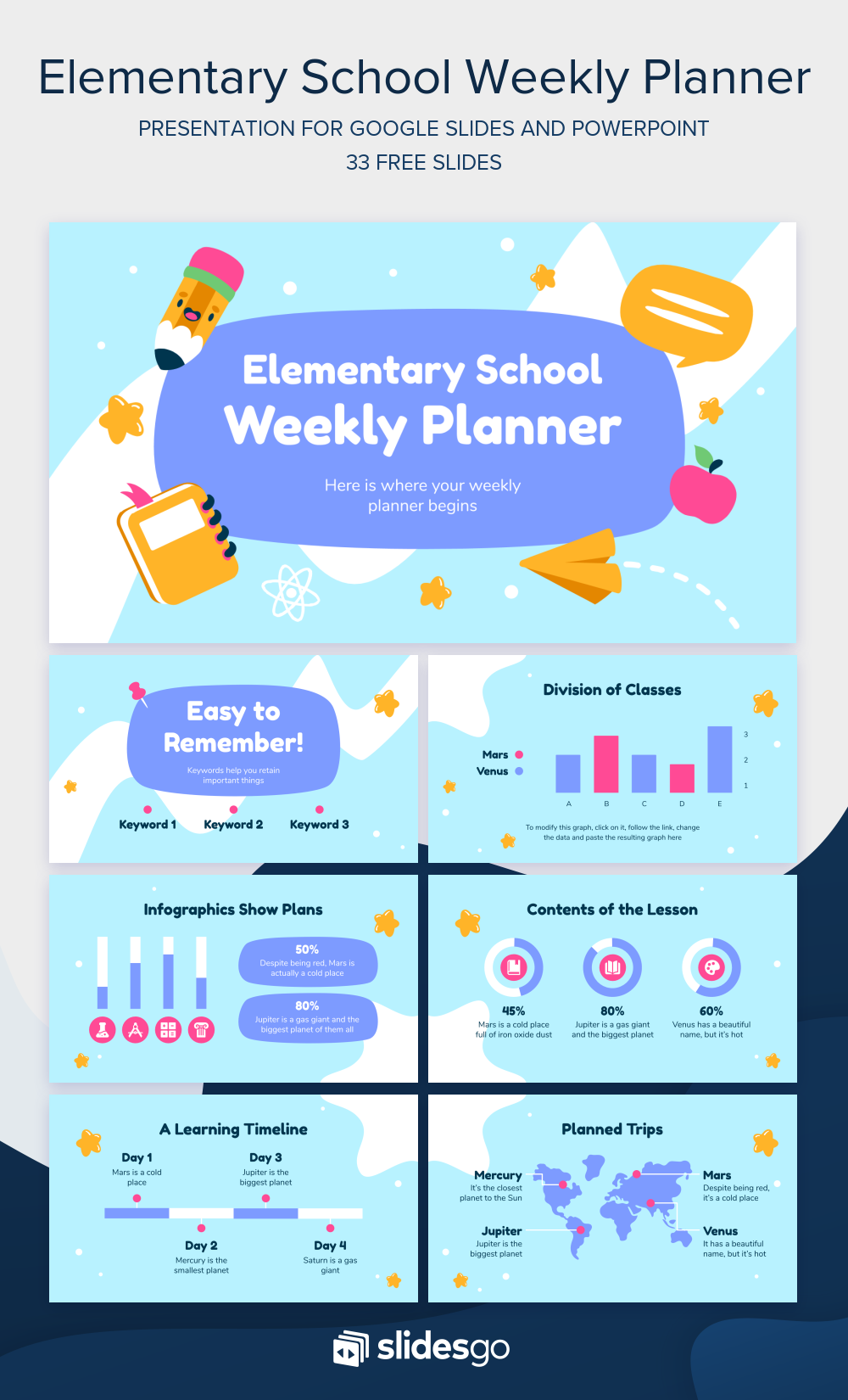 Elementary School Weekly Planner Google Slides & PPT template