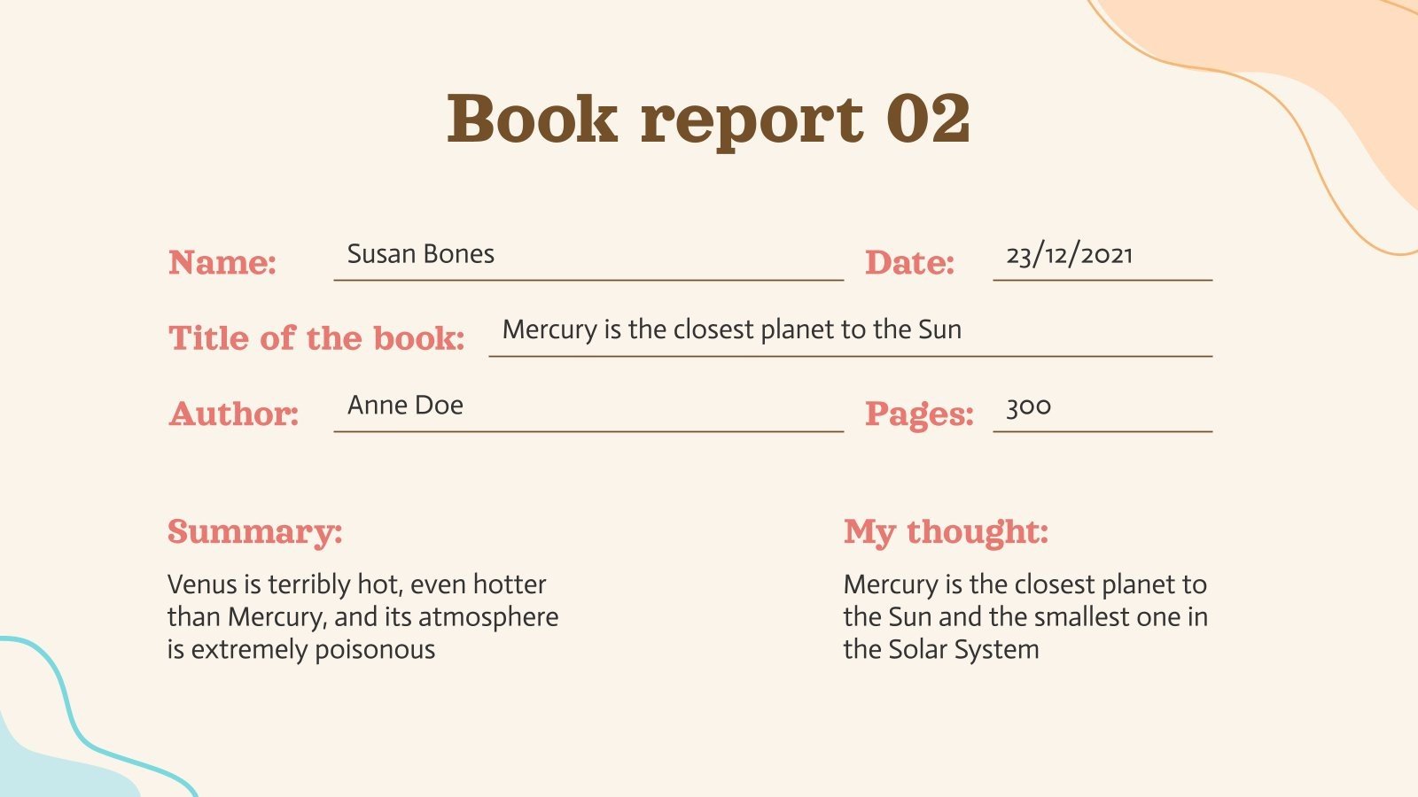 Wavy Book Report for Middle School | Google Slides & PPT