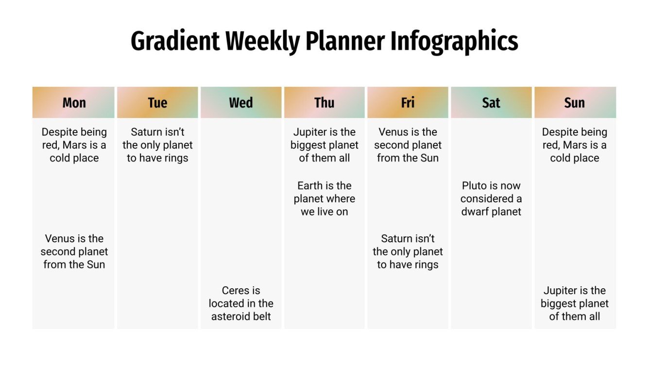 Gradient Weekly Planner Infographics | Google Slides & PPT
