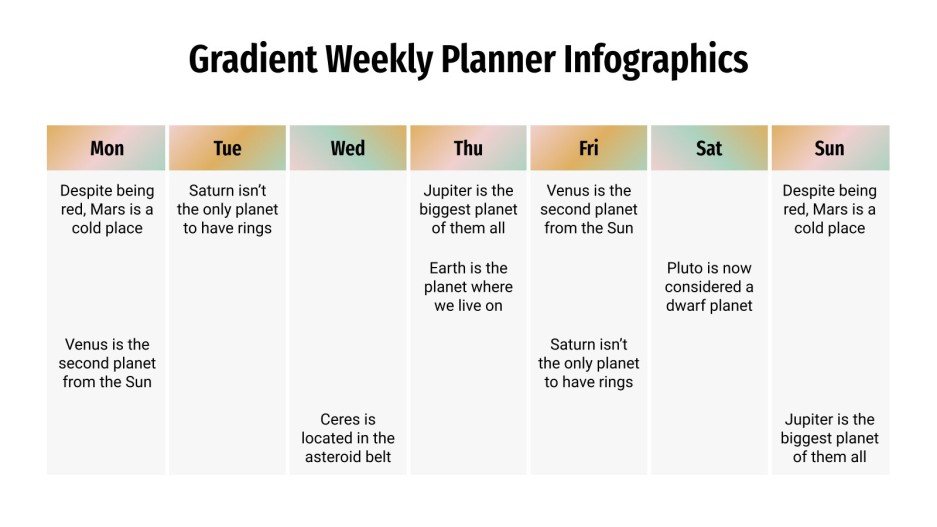 Gradient Weekly Planner Infographics | Google Slides & PPT