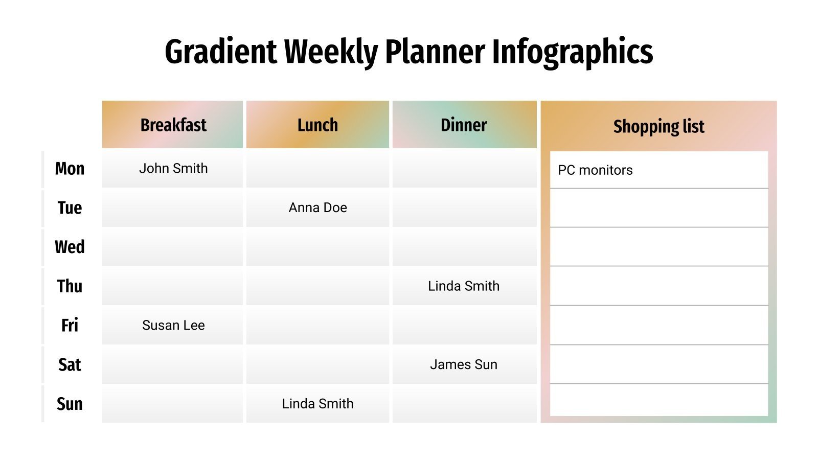Gradient Weekly Planner Infographics | Google Slides & PPT