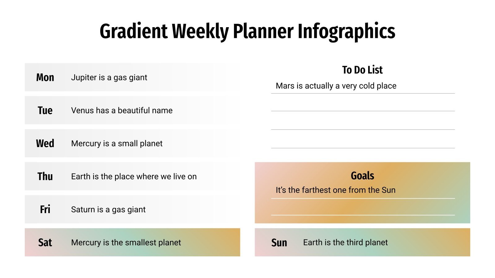 Gradient Weekly Planner Infographics | Google Slides & PPT