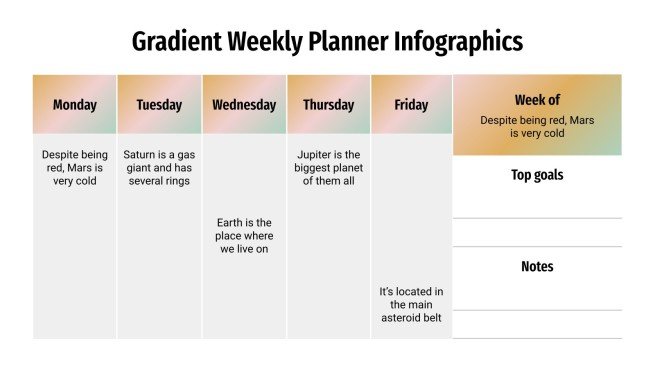 Gradient Weekly Planner Infographics | Google Slides & PPT