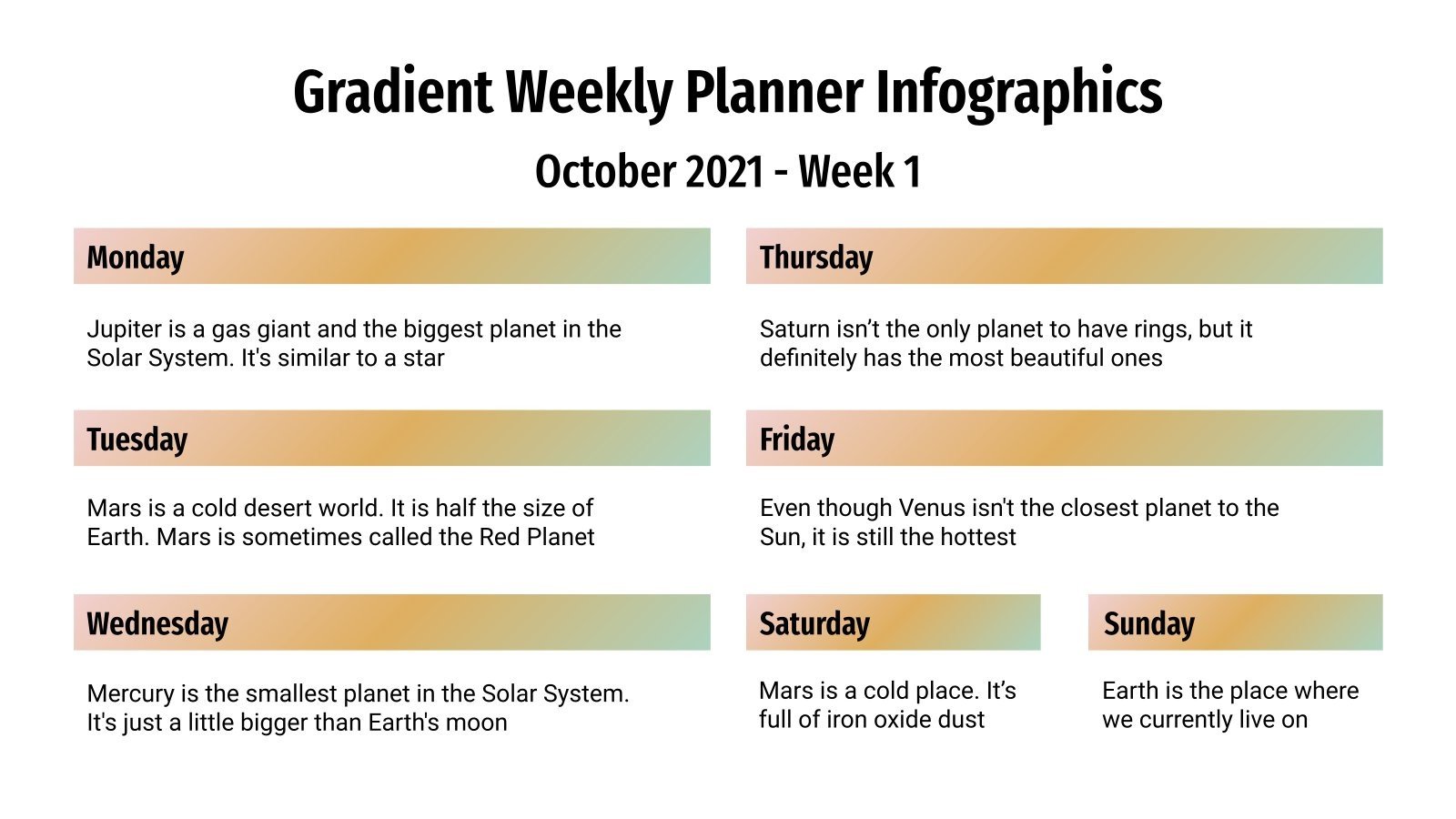 Gradient Weekly Planner Infographics | Google Slides & PPT