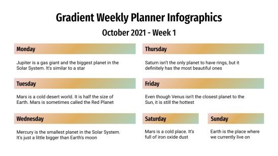 Gradient Weekly Planner Infographics | Google Slides & PPT