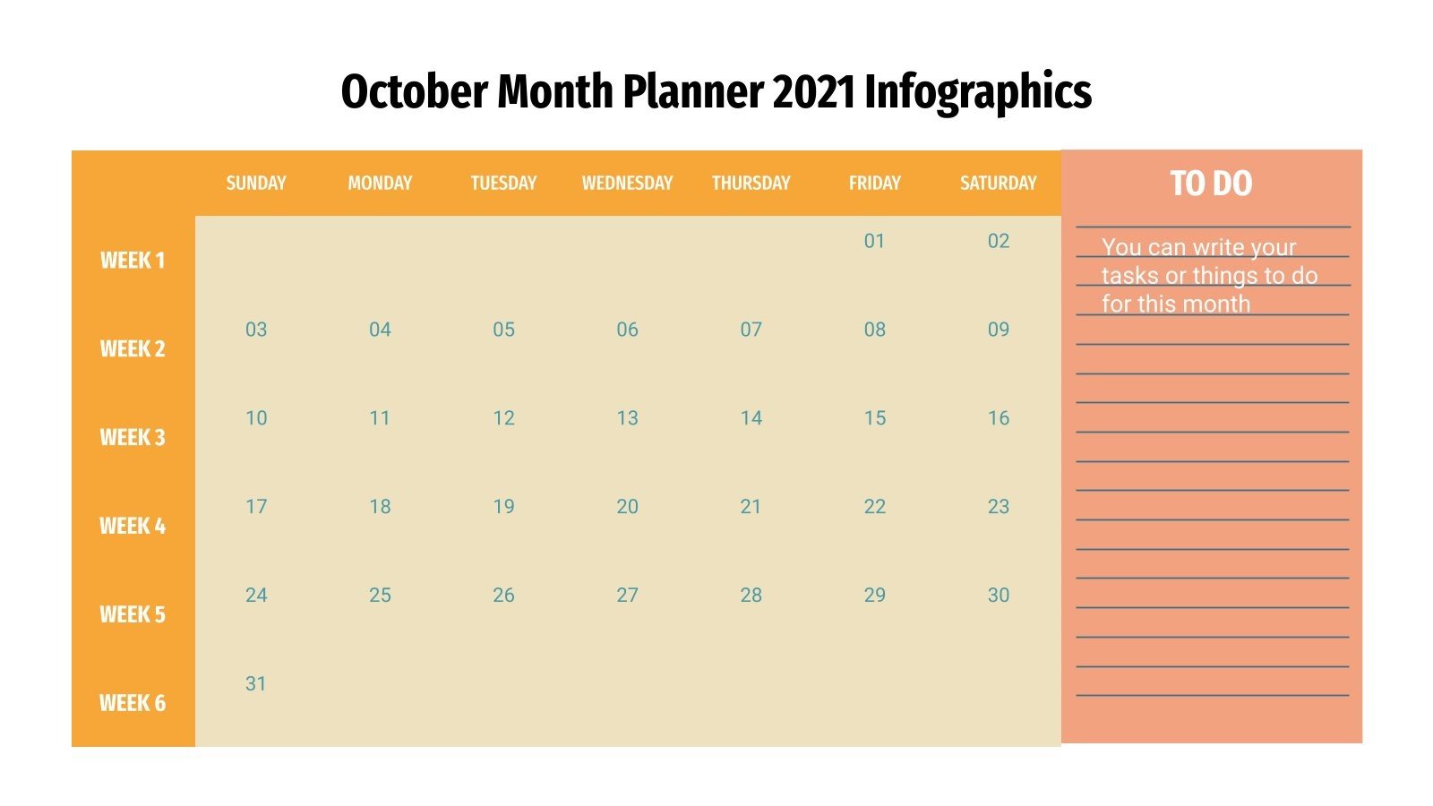 October Month Planner 2021 Infographics | Google Slides & PPT