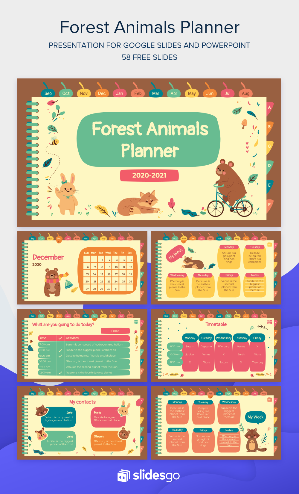 Forest Animals Planner Google Slides & PowerPoint template