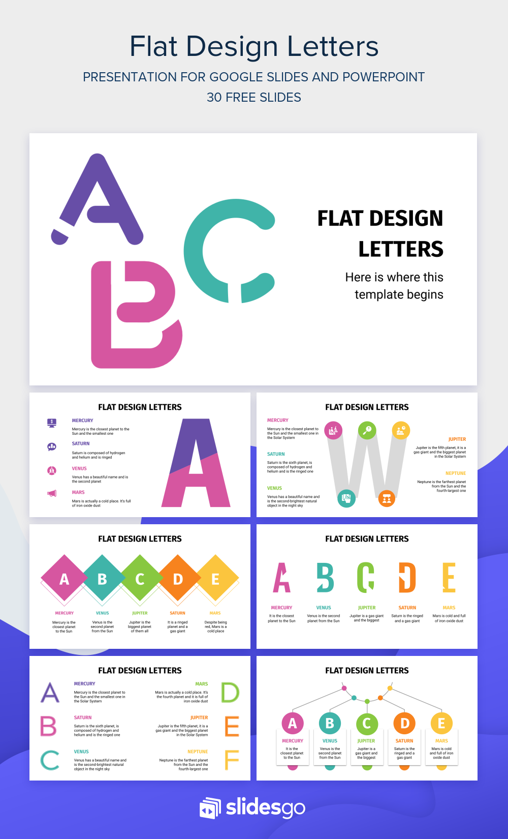 Free Flat Design Letters for Google Slides and PowerPoint