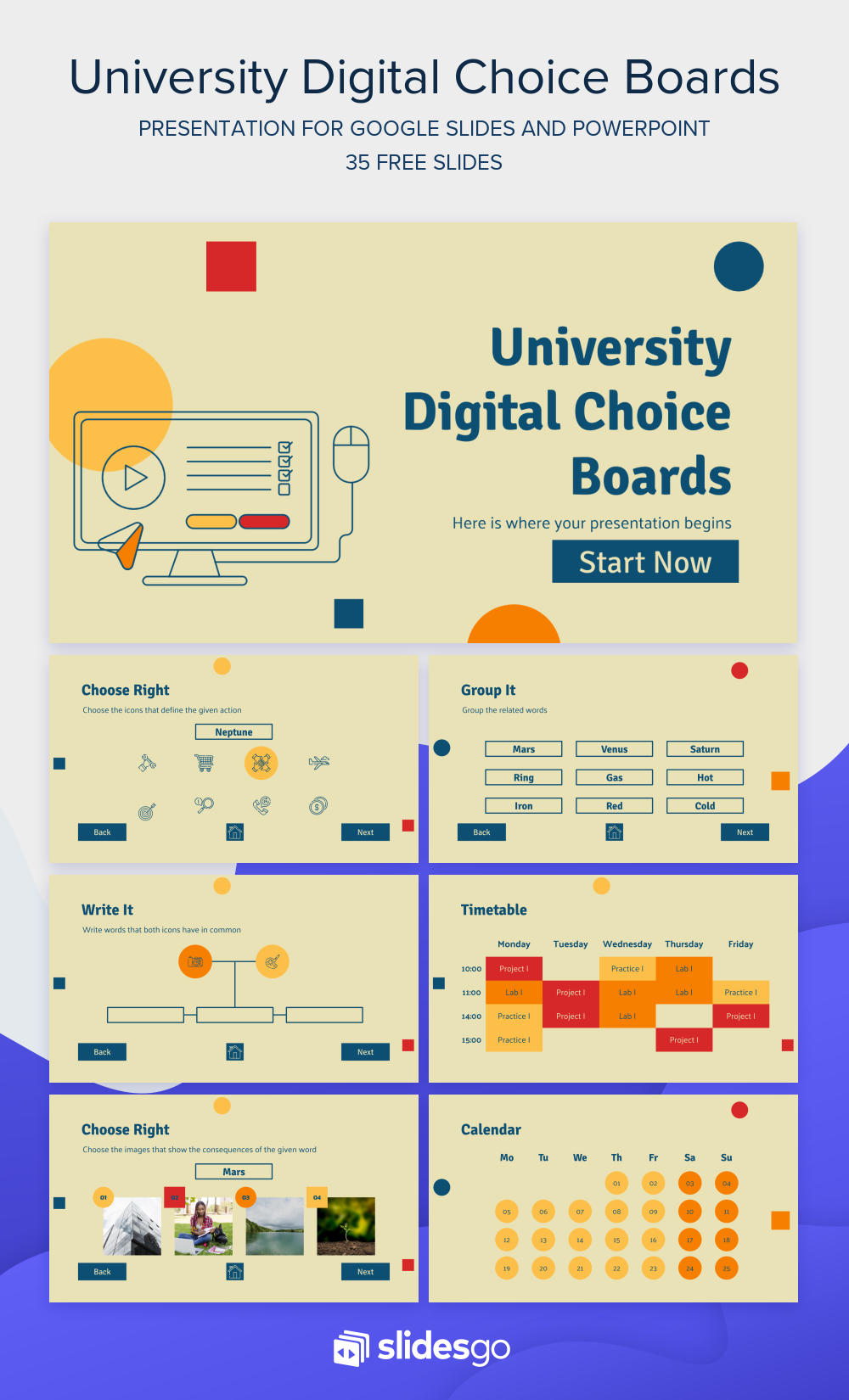 University Digital Choice Boards Google Slides & PPT template