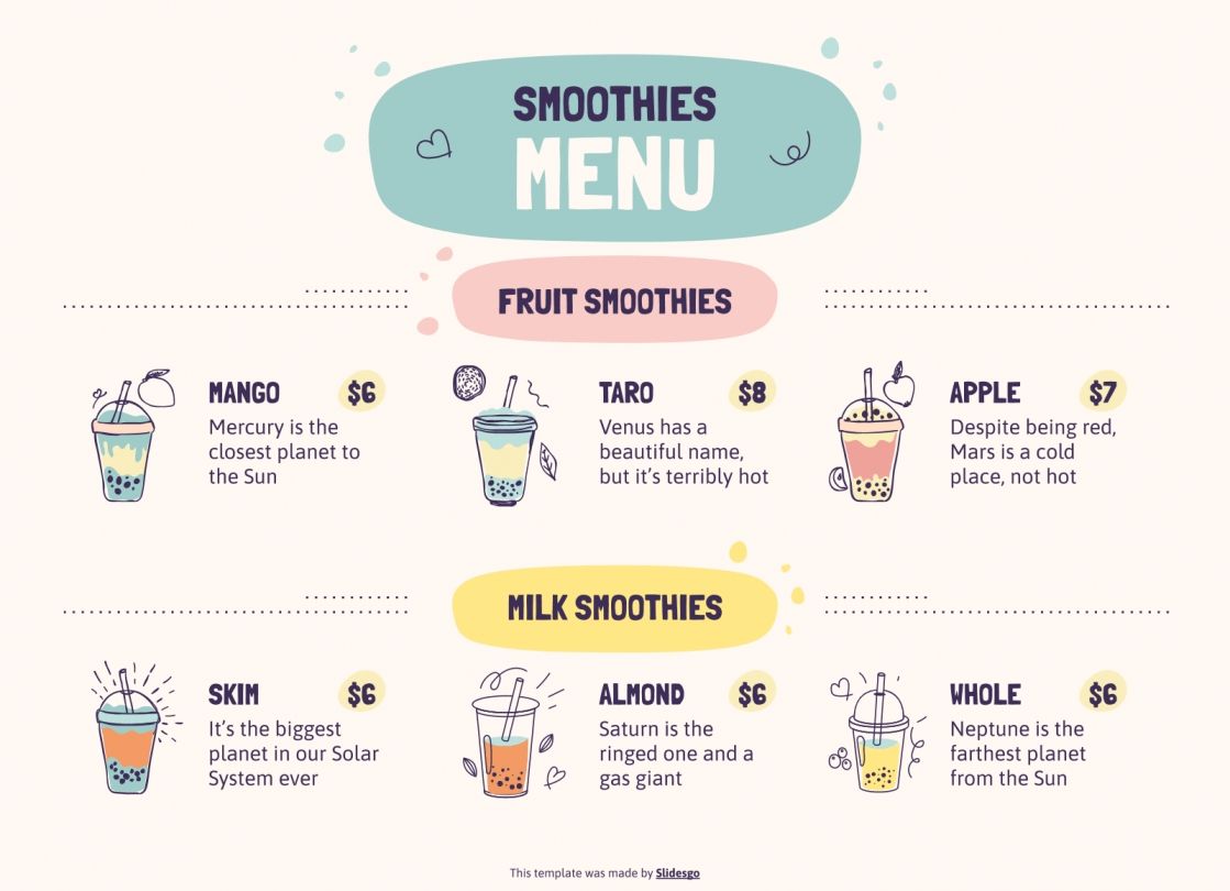 Menú de smoothies | Google Slides & PowerPoint