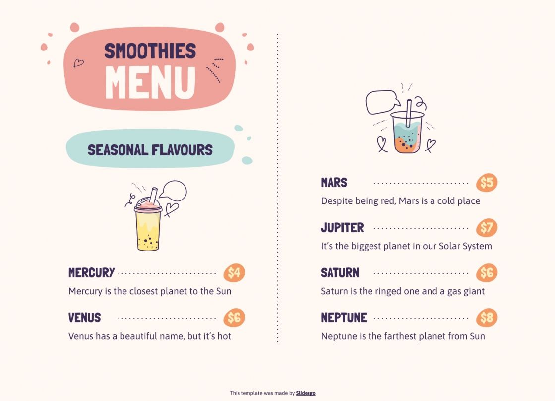 Smoothies Menu (A4 horizontal) | Google Slides & PowerPoint
