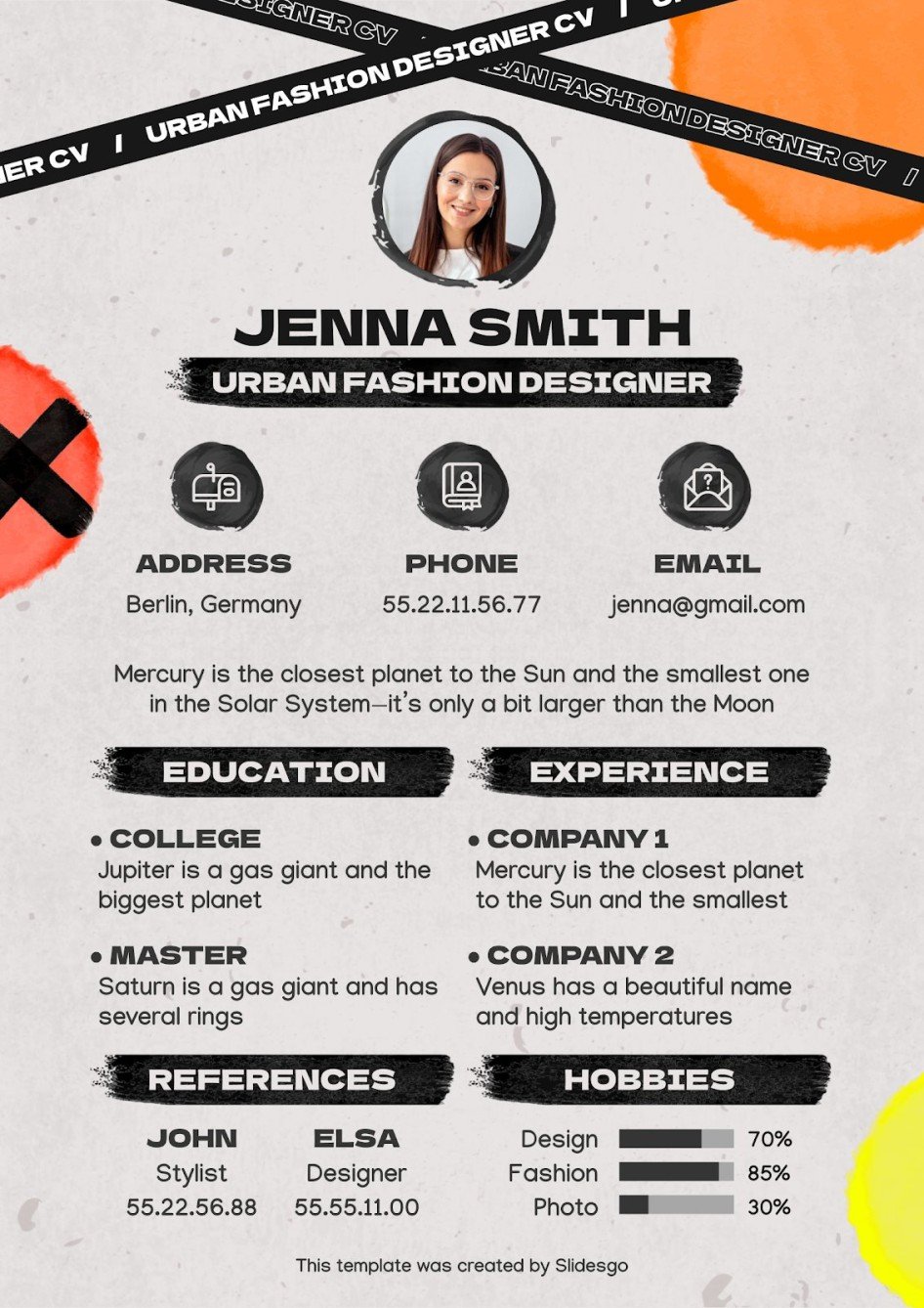 Urban Fashion Designer CV | Google Slides & PowerPoint