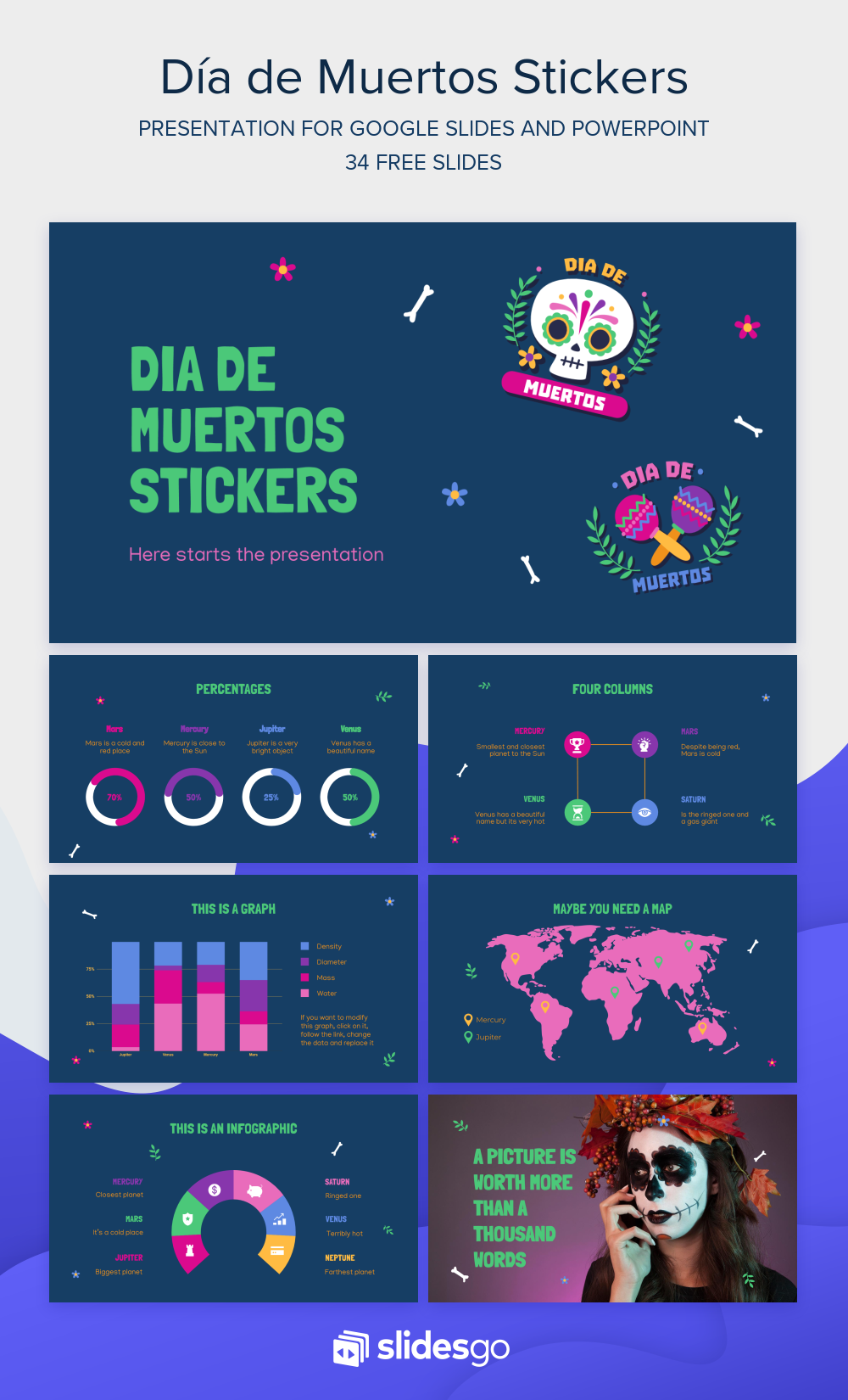Día de Muertos Stickers Google Slides & PowerPoint template