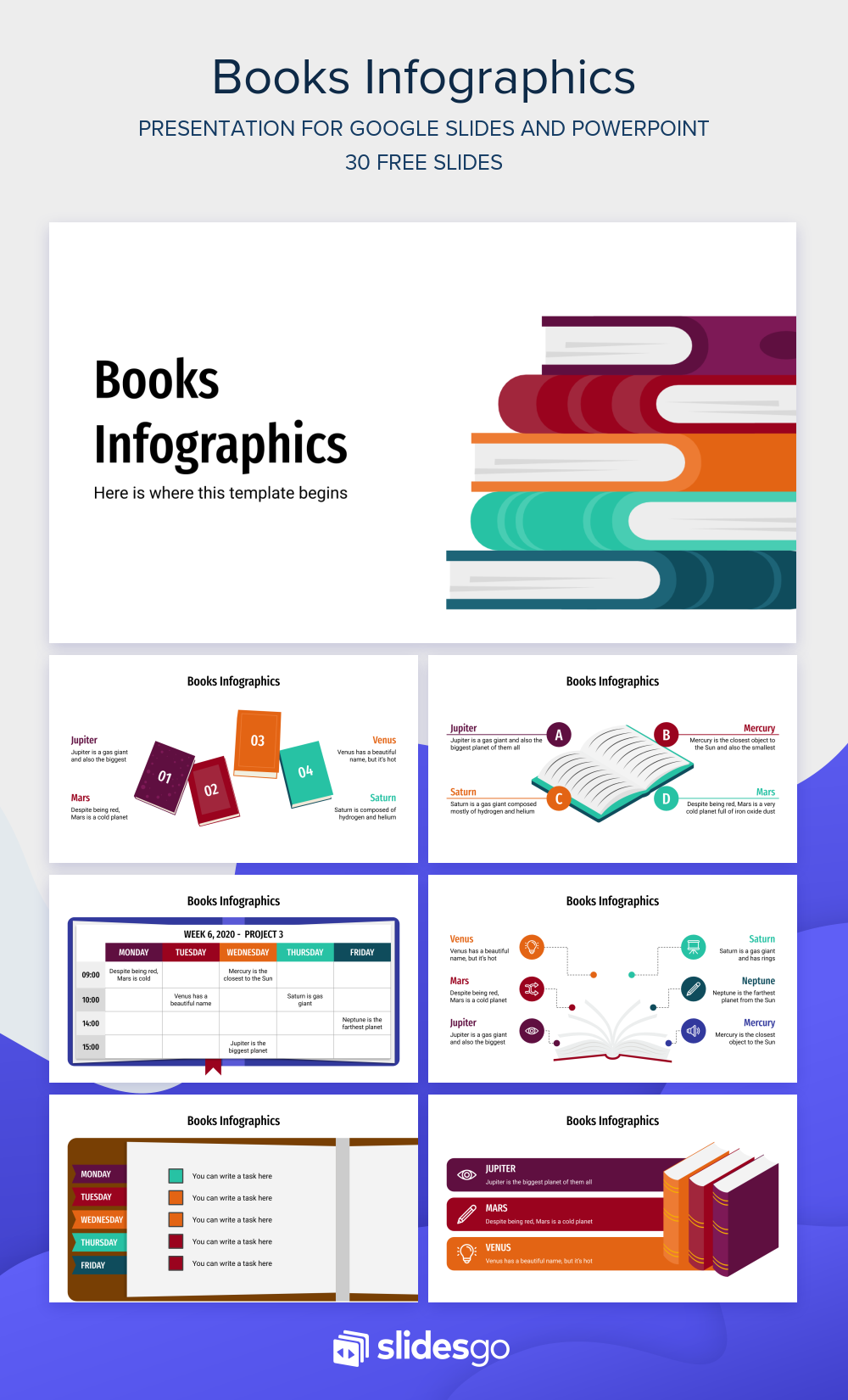 Free Books Infographics for Google Slides and PowerPoint