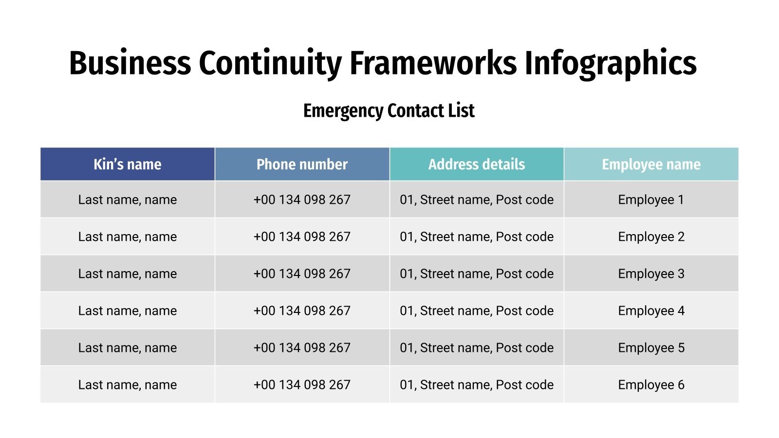 Business Continuity Frameworks Infografiken | Google Slides