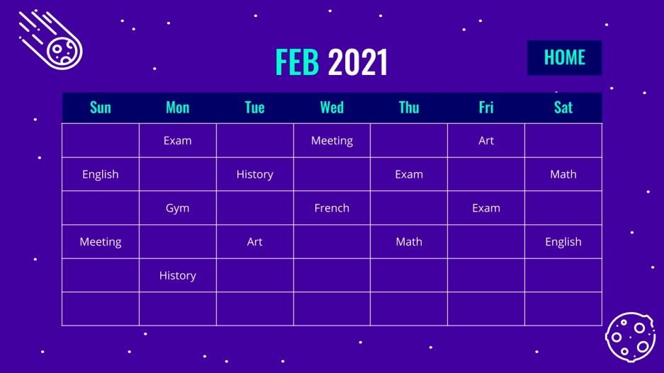 Calendario galáctico | Plantilla de Google Slides y PowerPoint