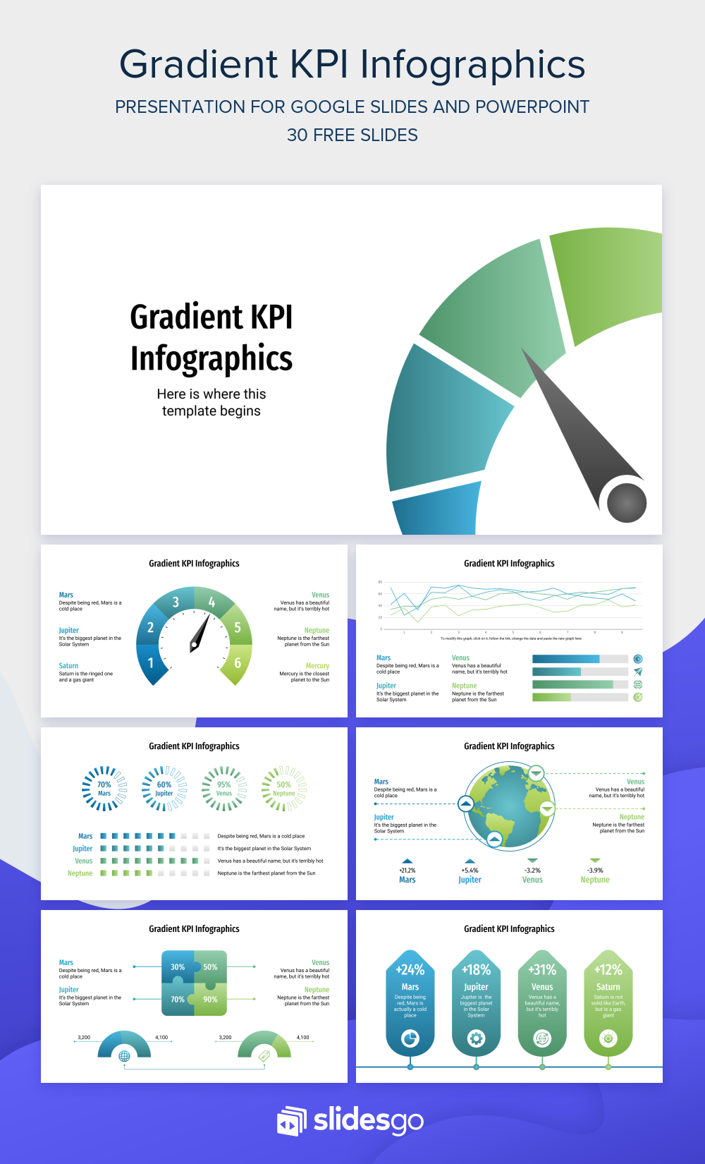 Gradient KPI Infographics for Google Slides and PowerPoint