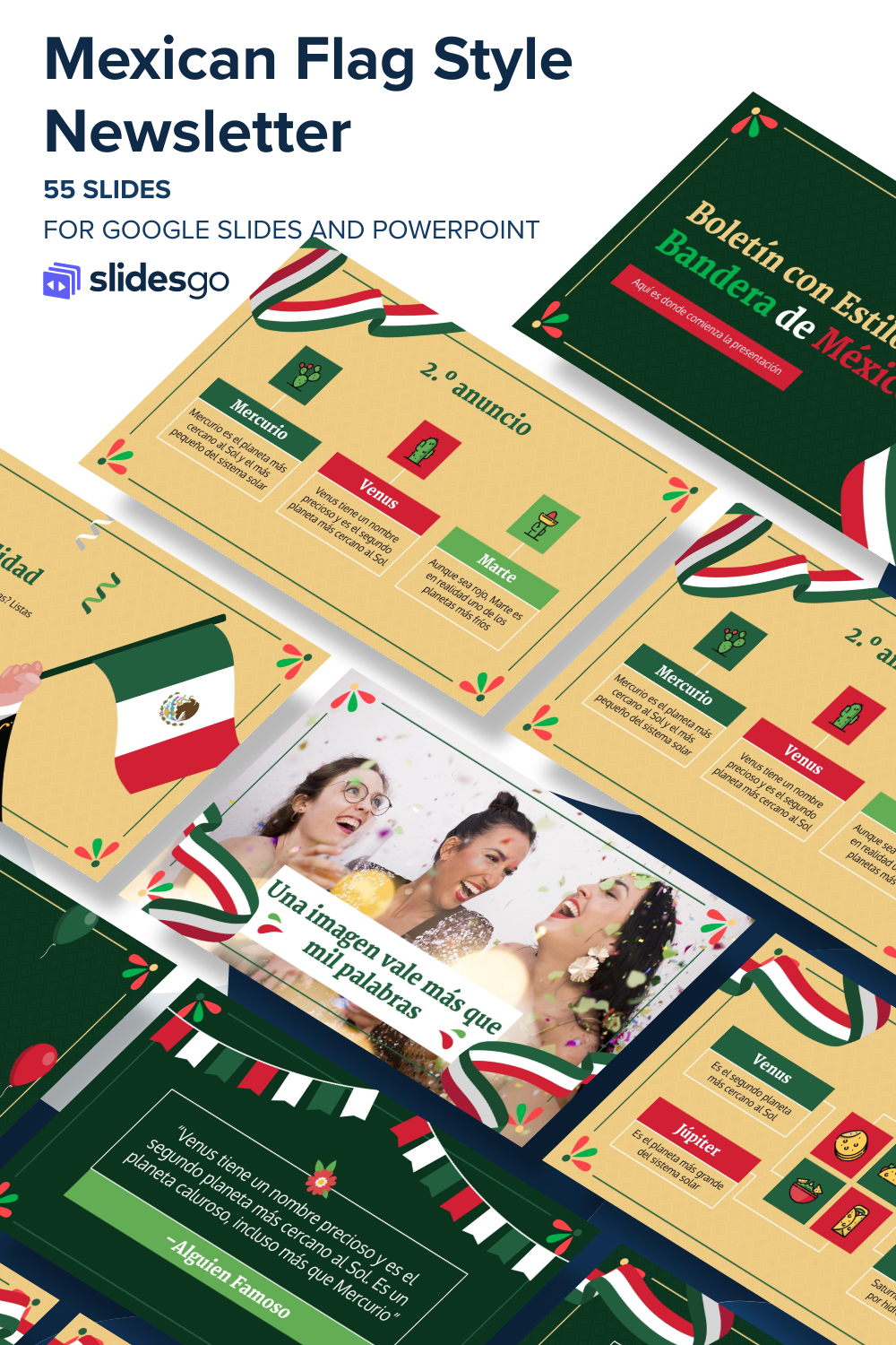 Mexican Flag Style Newsletter | Google Slides and PowerPoint