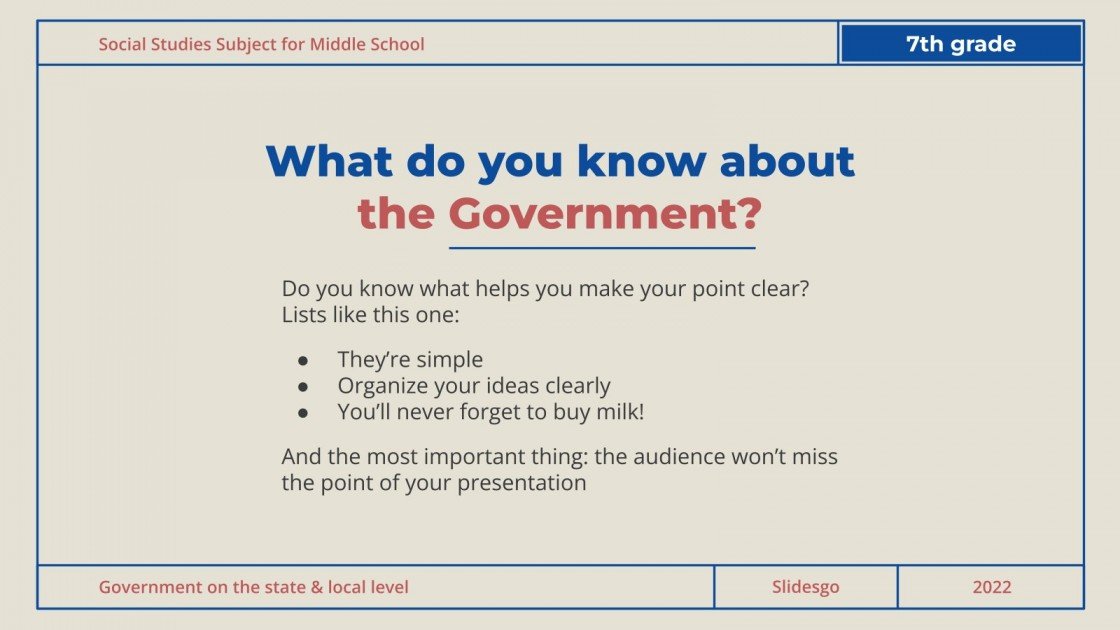 Social Studies Subject for 7th Grade: Government on the US