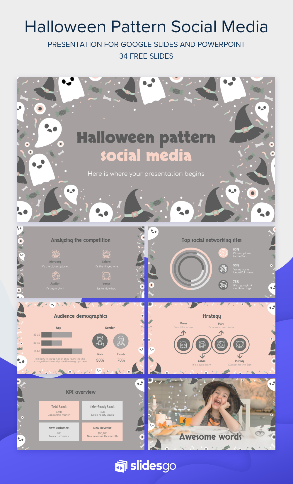 Halloween Pattern Social Media Google Slides & PPT template