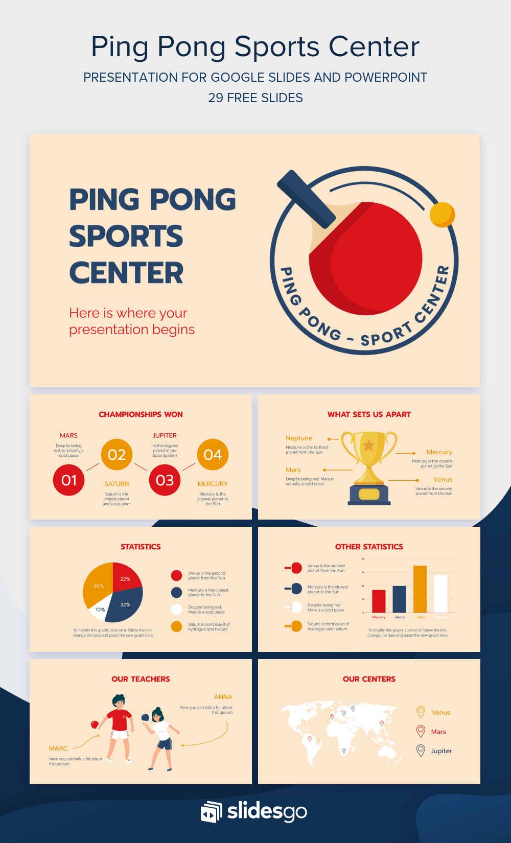 Ping Pong Sports Center Google Slides & PowerPoint template