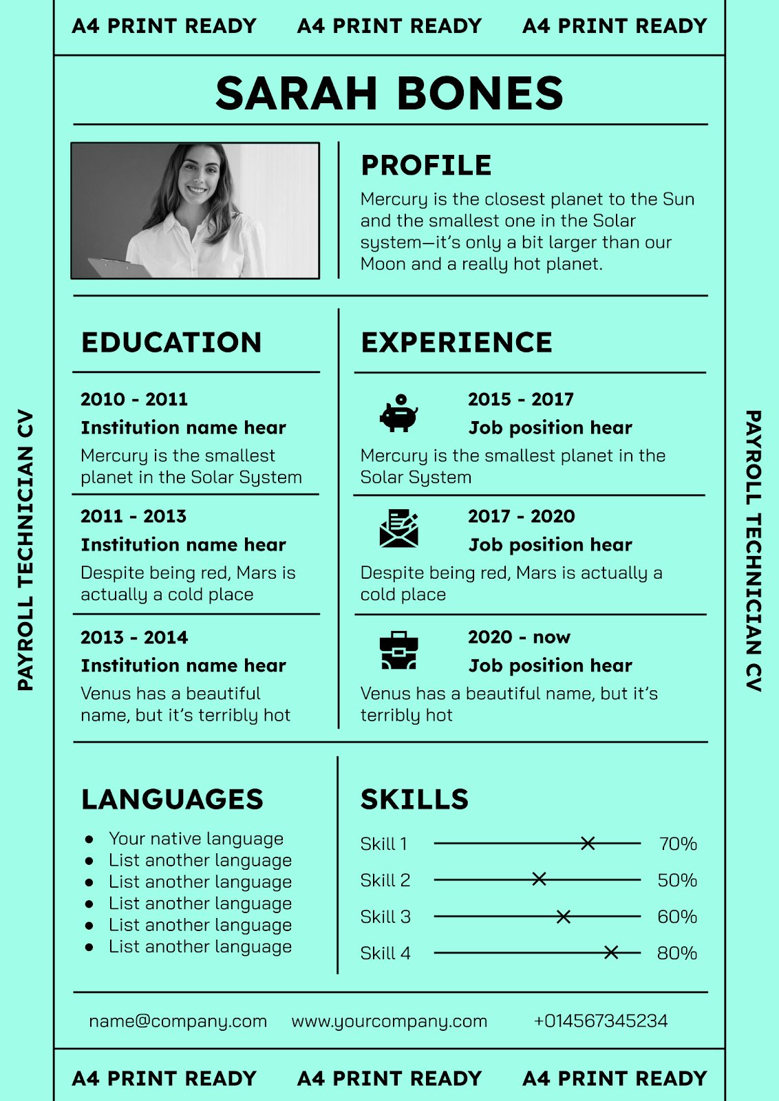 Payroll Technician CV Google Slides and PowerPoint Template